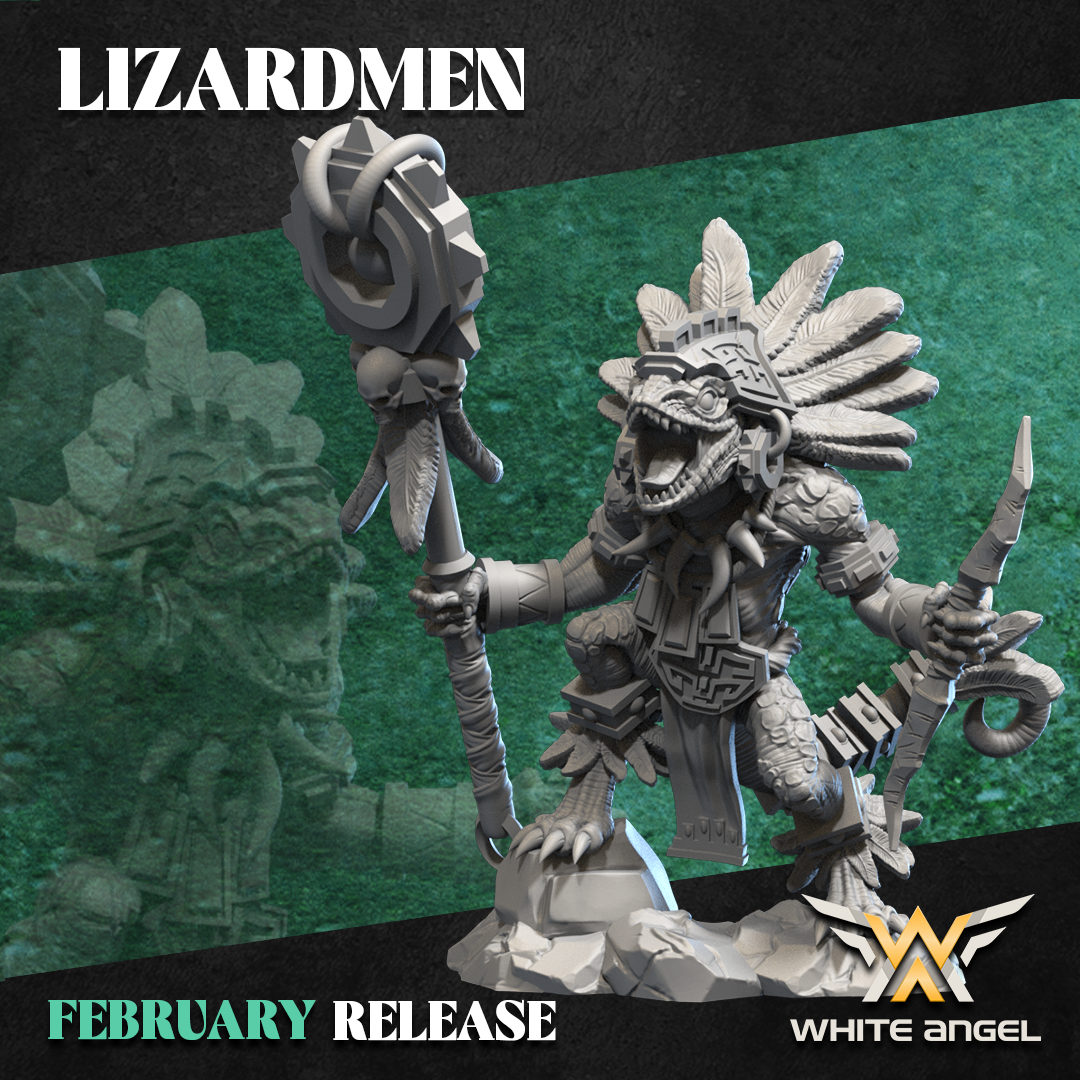 Lizardmen Shaman | White Angel 28/32mm Fantasy Wargaming Miniatures ...